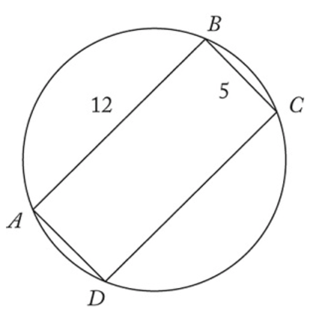 If rectangle ABCD is inscribed in the circle above, what is the area of ...